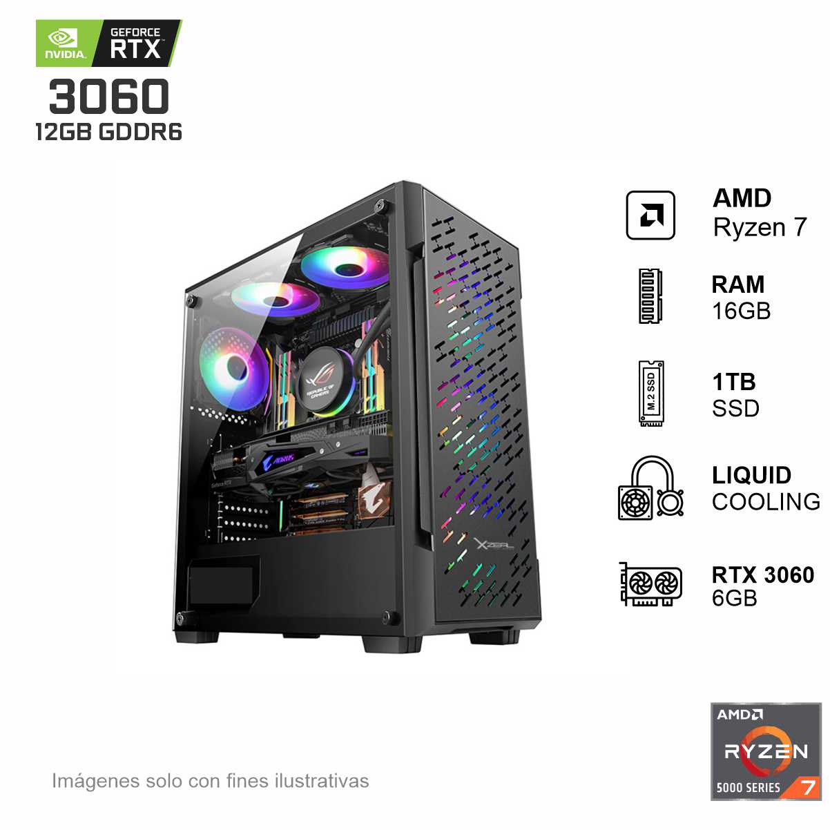 PC Gamer RTX 3060 AMD Ryzen 7 5700 16GB de RAM 1TB SSD NVME 650W WIFI ...